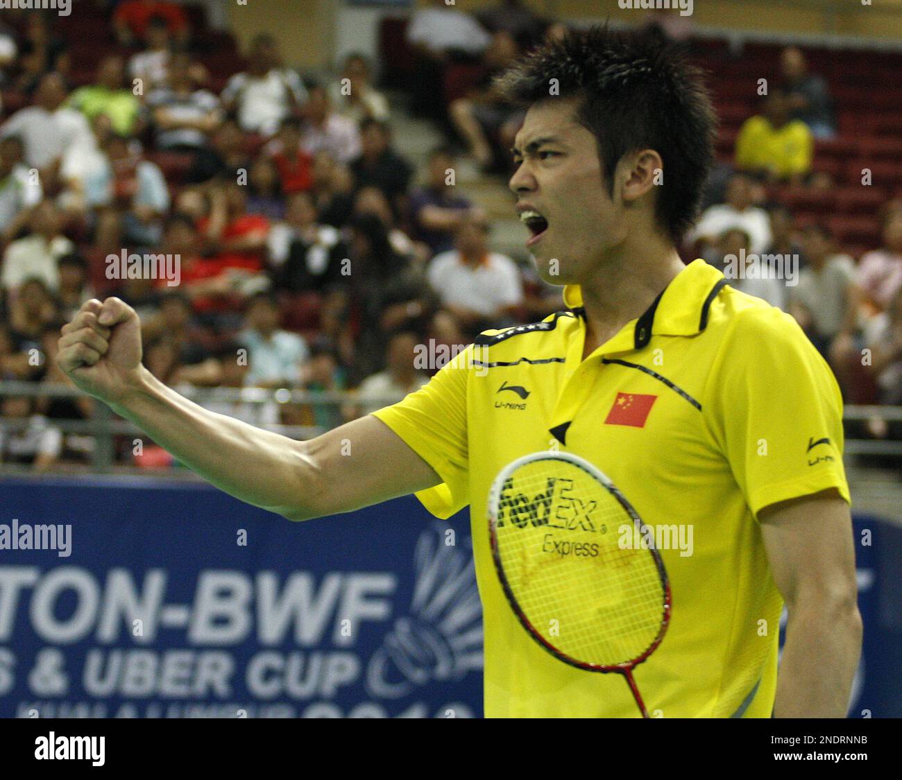 China's Lin Dan celebrates after winning a point against South Korea's ...