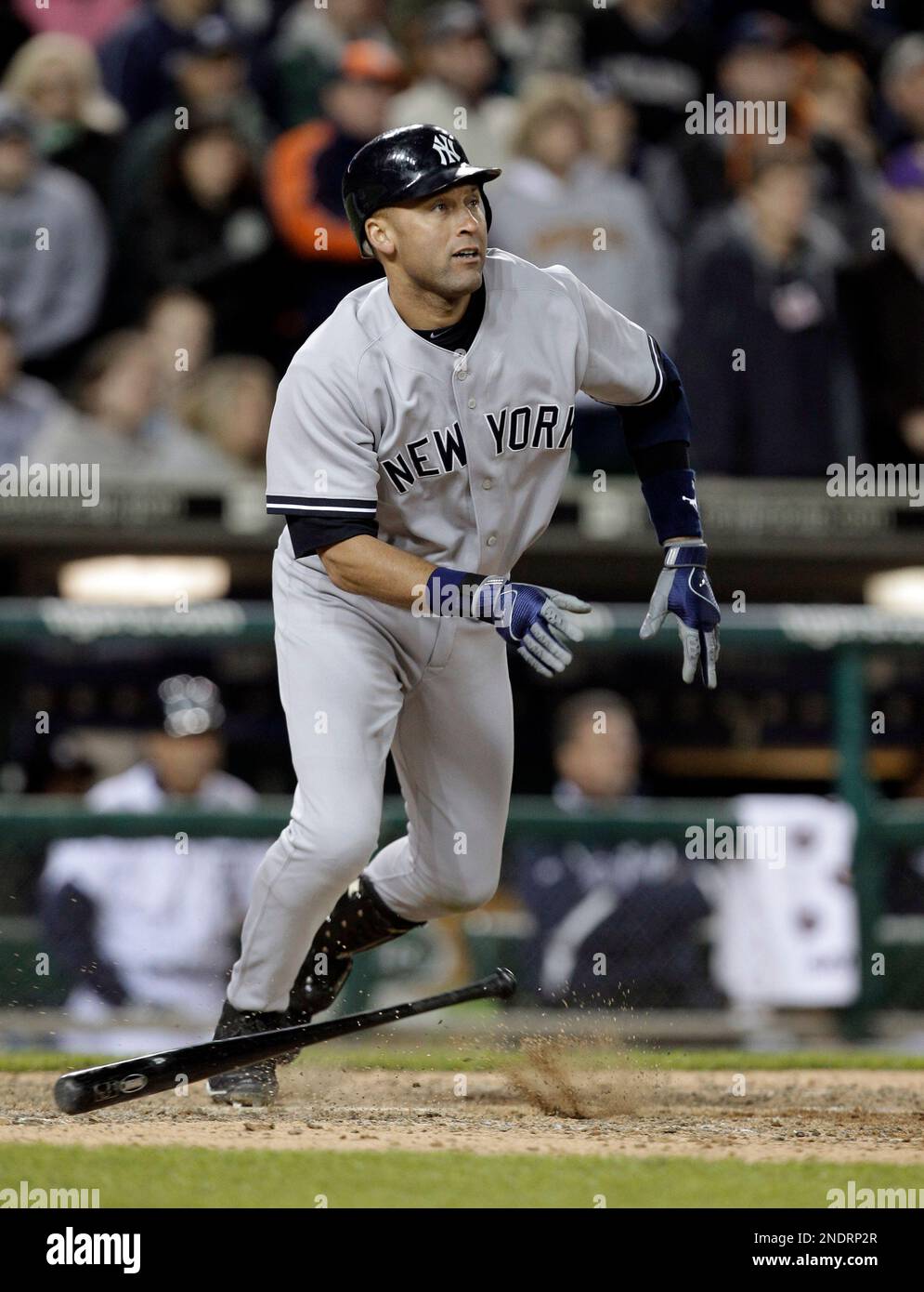 New York Yankees Derek Jeter bats against the Detroit Tigers in the ...