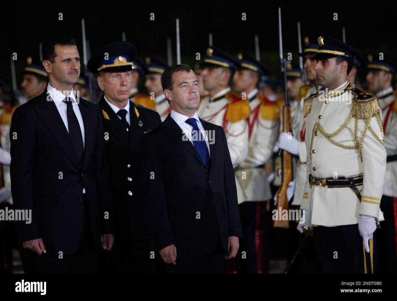 Russian President Dmitry Medvedev, right, and Syrian President Bashar ...