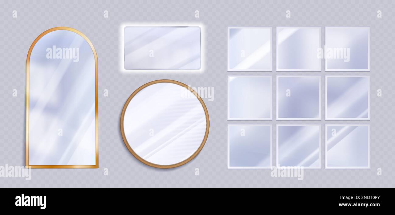 Realistic set of different mirrors png isolated on transparent ...