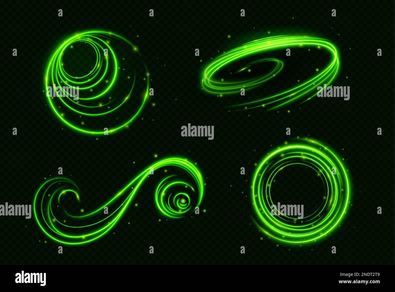 Green game healing swirl light vector effect. Isolated neon circle with ...