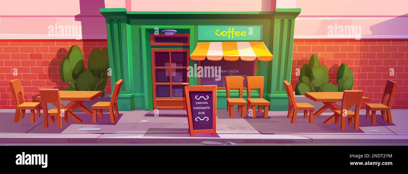 Coffee shop, cafe or restaurant exterior on city street. Building ...