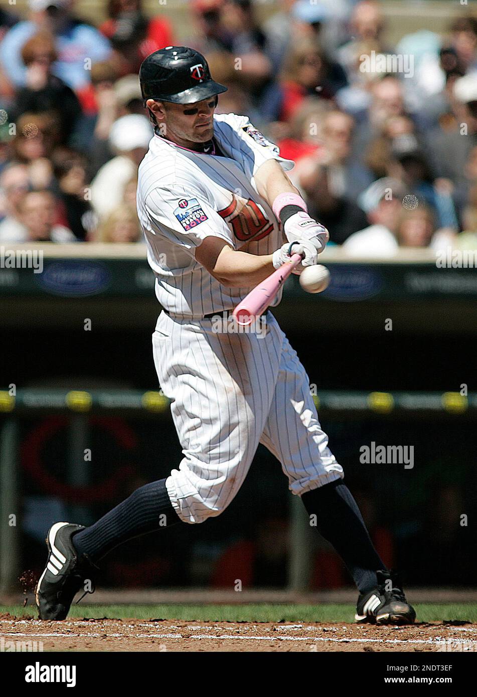 Minnesota Twins' Brendan Harris hits a double in the fourth inning ...