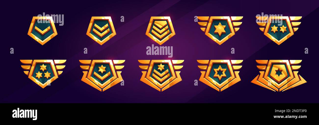 Cartoon set of game rank badge isolated on background. Vector ...
