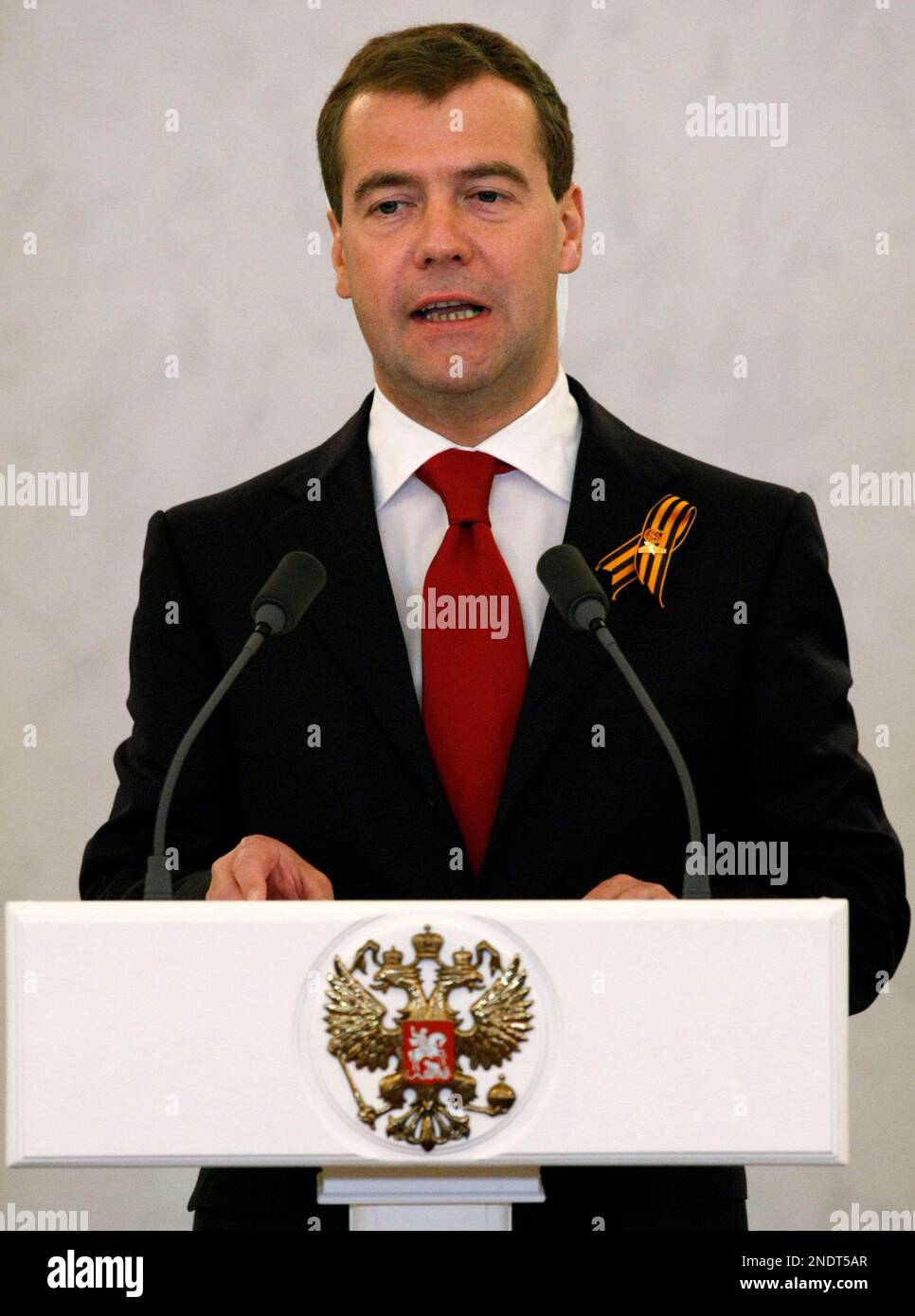 Russian President Dmitry Medvedev speaks during a ceremonial reception ...