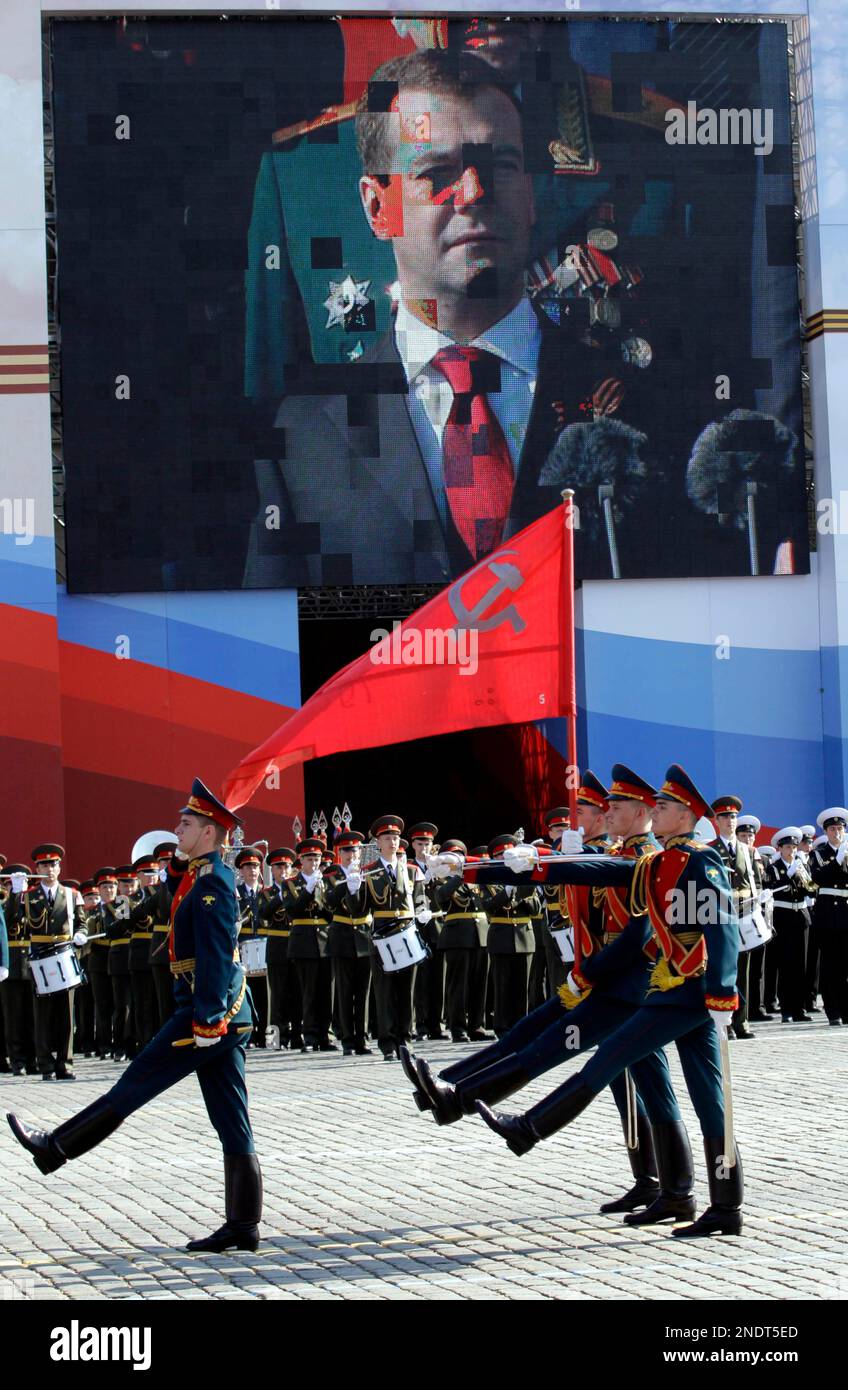 A replica of the Victory banner, which was raised by Soviet soldiers on ...