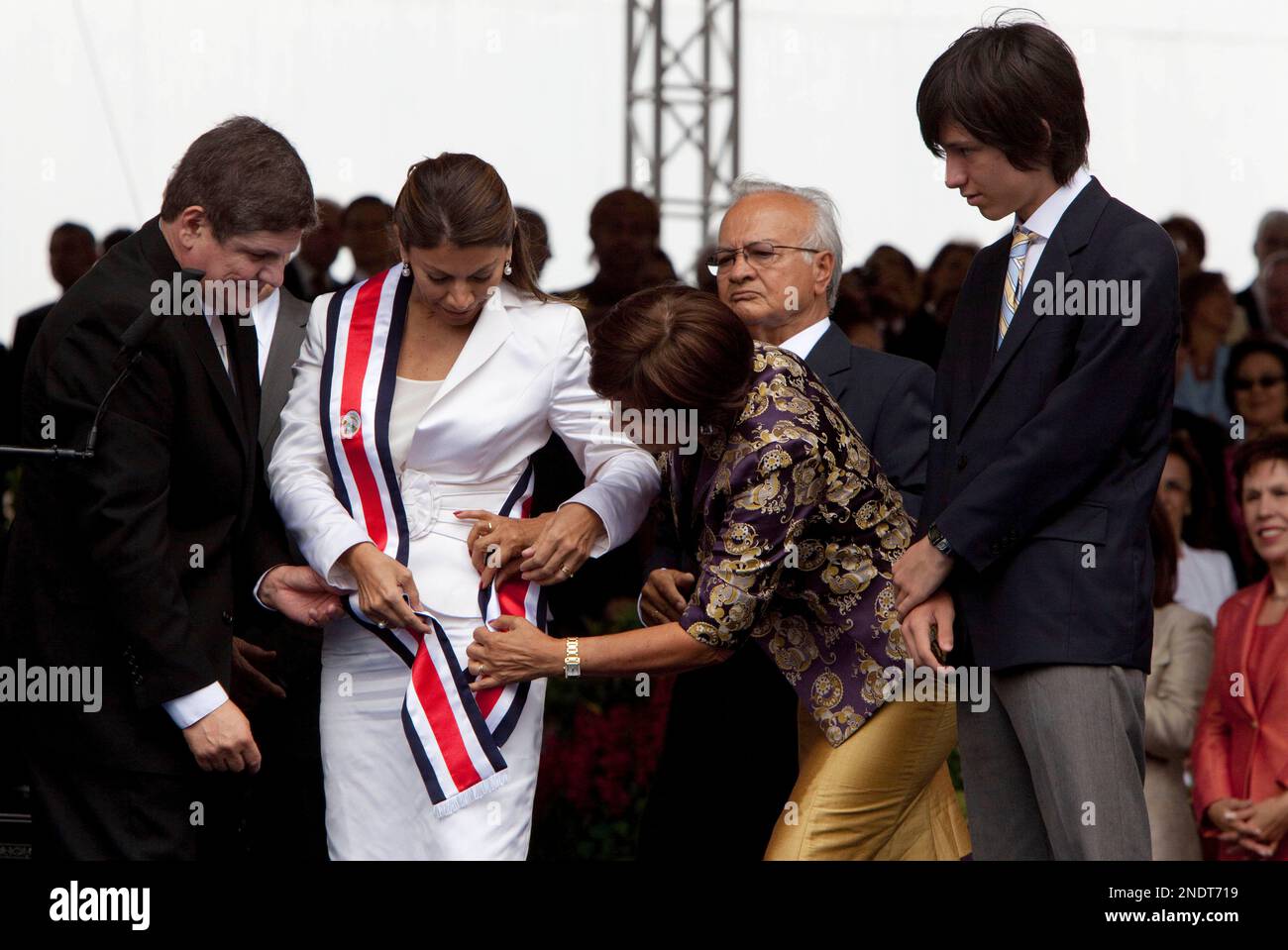 Costa Rica's new President Laura Chinchilla, second from left, looks ...