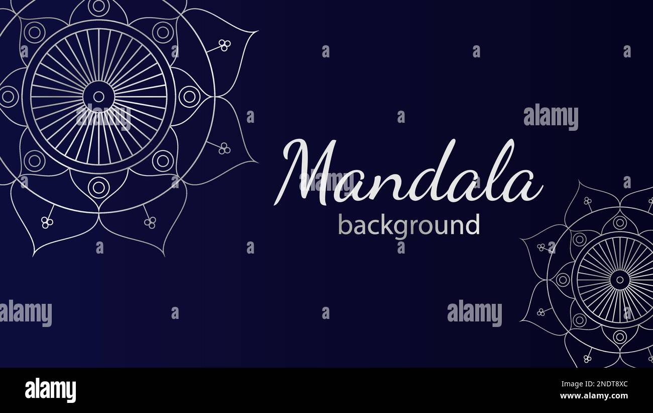 Silver mandalas on a dark blue background. Gradient. Background for ...