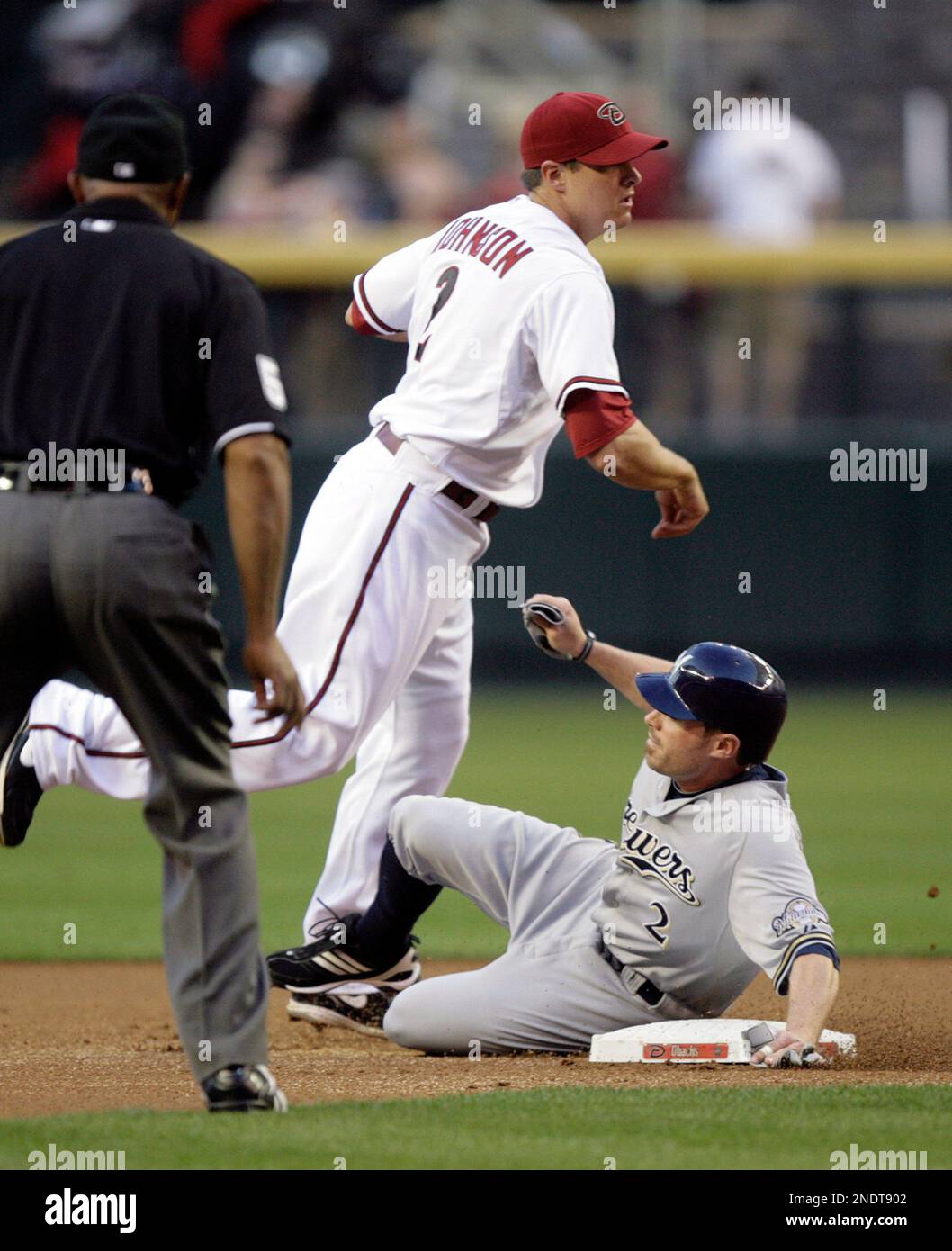 Milwaukee Brewers' Joe Inglett, right, is forced out by Arizona ...