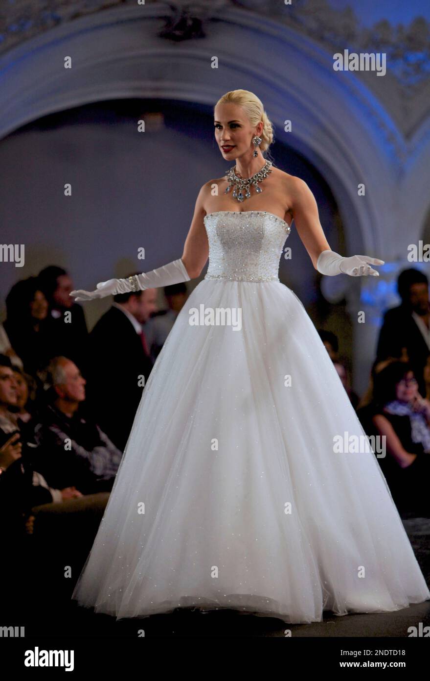 A model, performing as late Argentina's leader Eva Peron, walks the ...