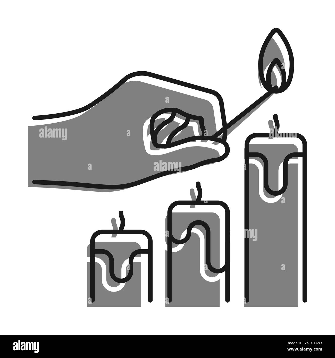 Linear filled with gray color icon. Hand Holds Burning Match Over ...