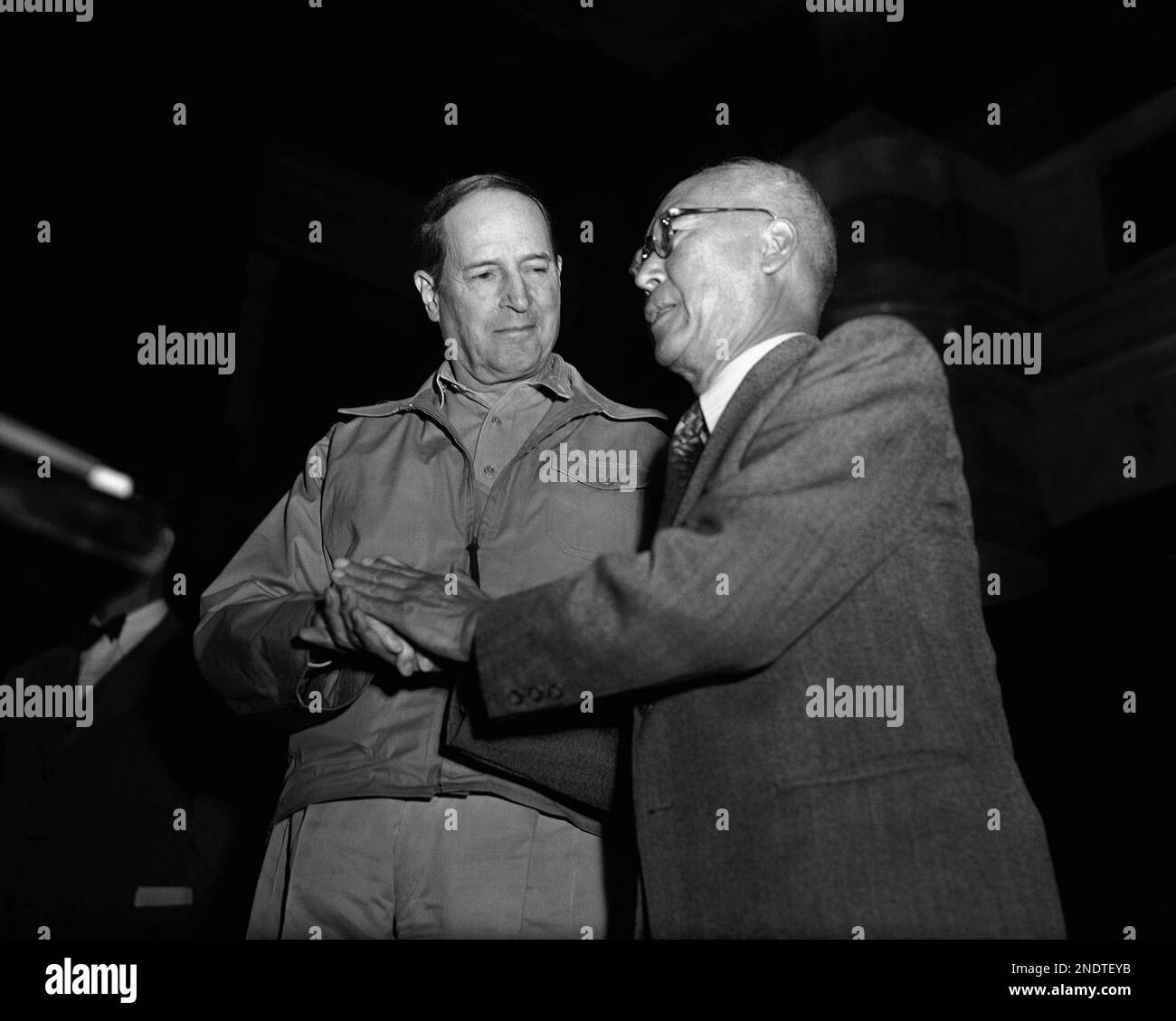 General Douglas MacArthur and Sygman Rhee in the Assembly Hall in Seoul ...