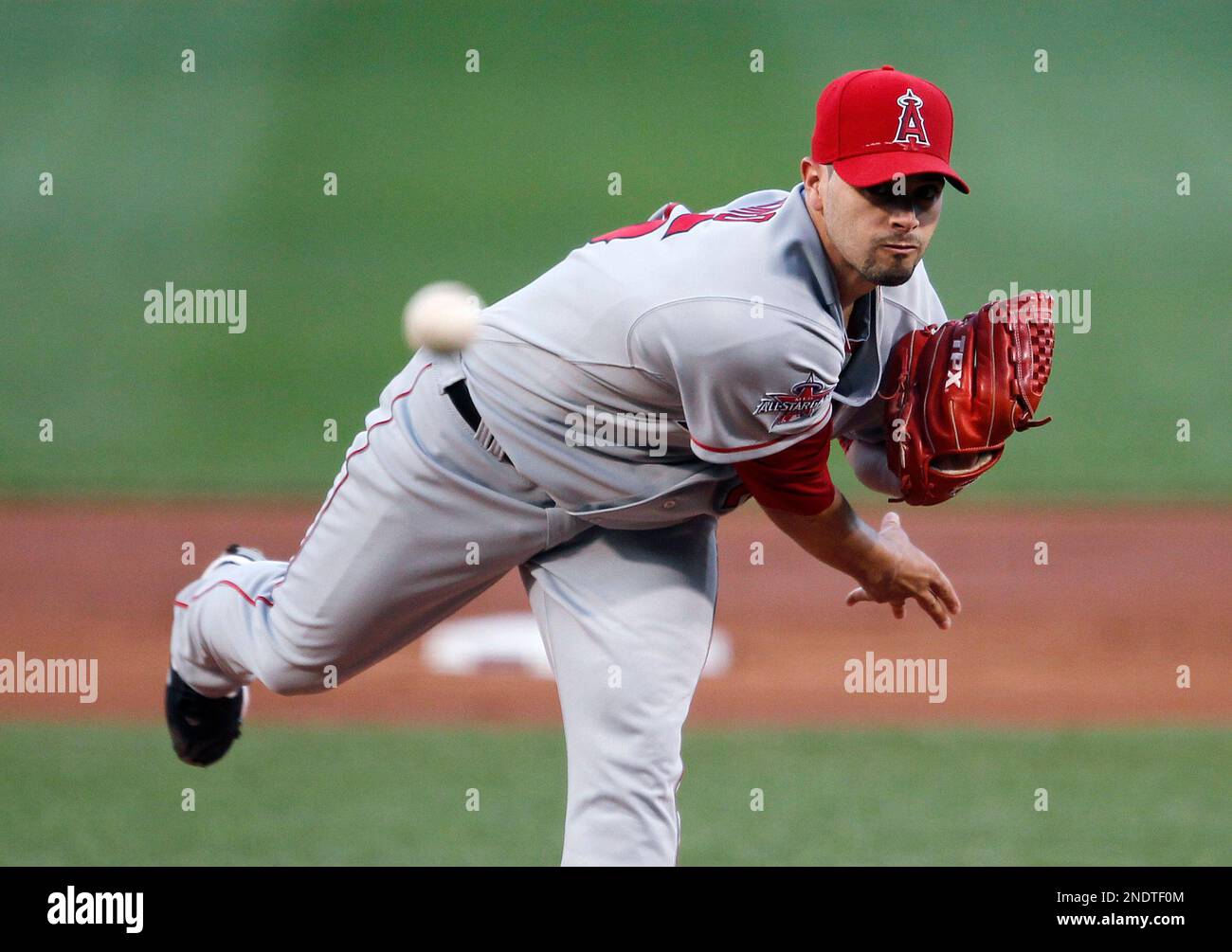 Los Angeles Angels' Joel Pineiro pitches against the Boston Red Sox in ...