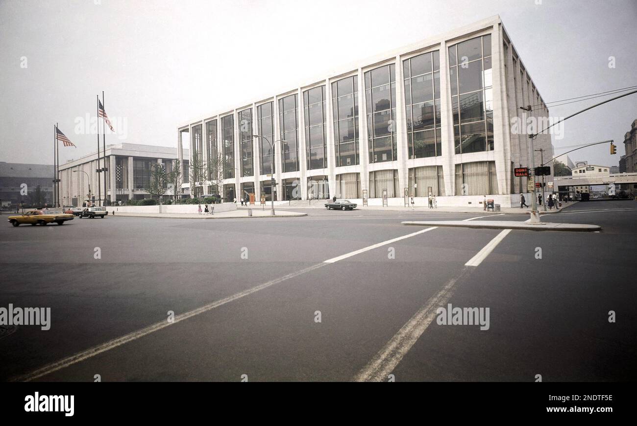 Exterior views of Philharmonic Hall in New York City in November 1965 ...