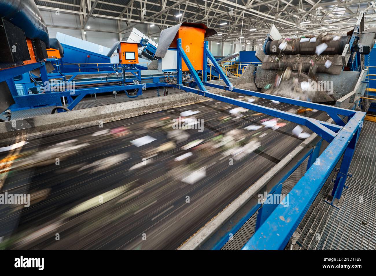 Conveyor belt transports sorted litter at recycling plant Stock Photo ...