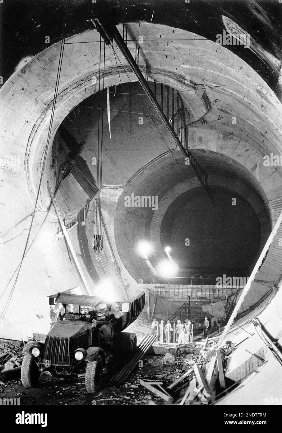 Inside of diversion tunnel no. 3, on the boulder dam project, showing ...