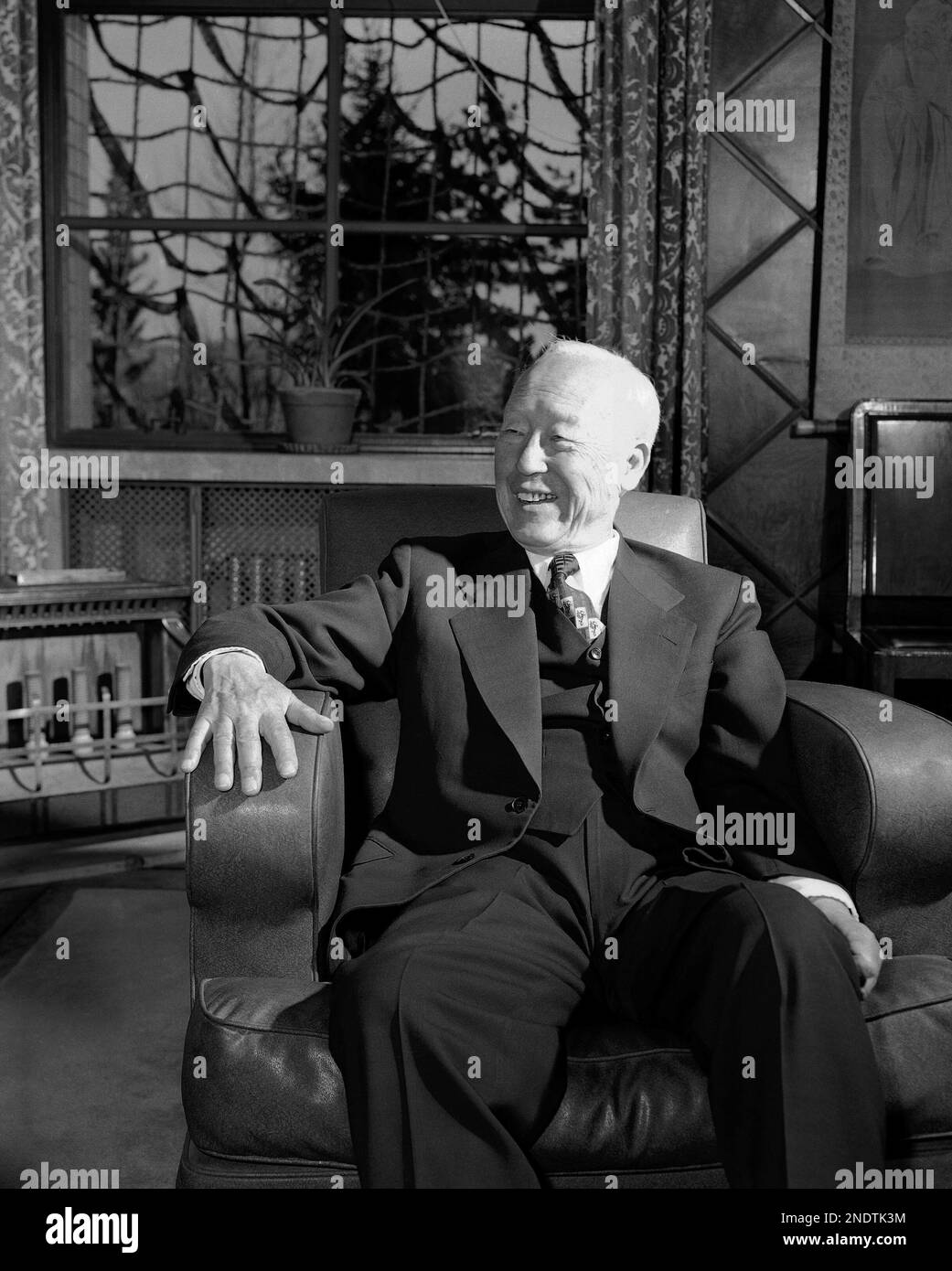 South Korean President Syngman Rhee at the Presidential Mansion in ...