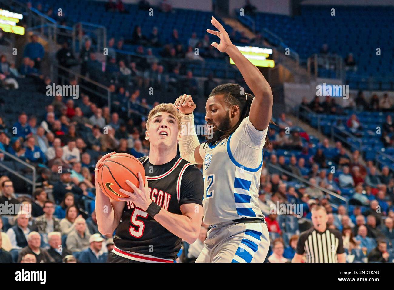 FEBRUARY 15, 2023: Davidson Wildcats guard Grant Huffman (5) works to ...