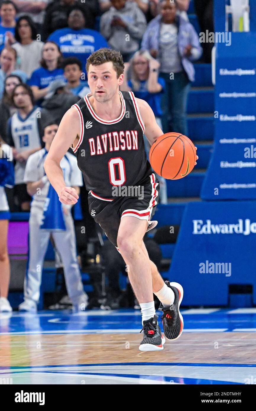 FEBRUARY 15, 2023: Davidson Wildcats guard Foster Loyer (0) brings the ...