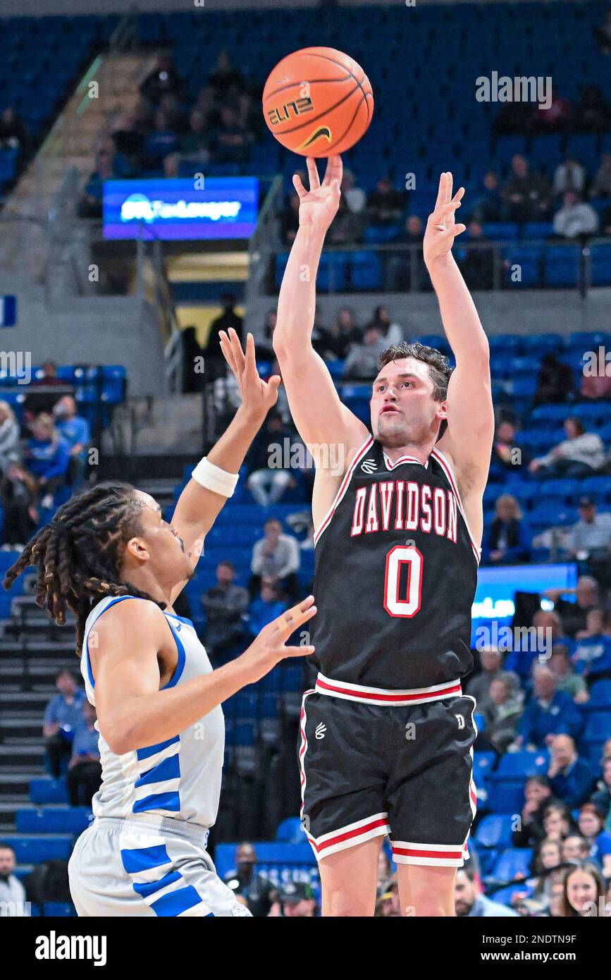 FEBRUARY 15, 2023: Davidson Wildcats guard Foster Loyer (0) puts up a ...