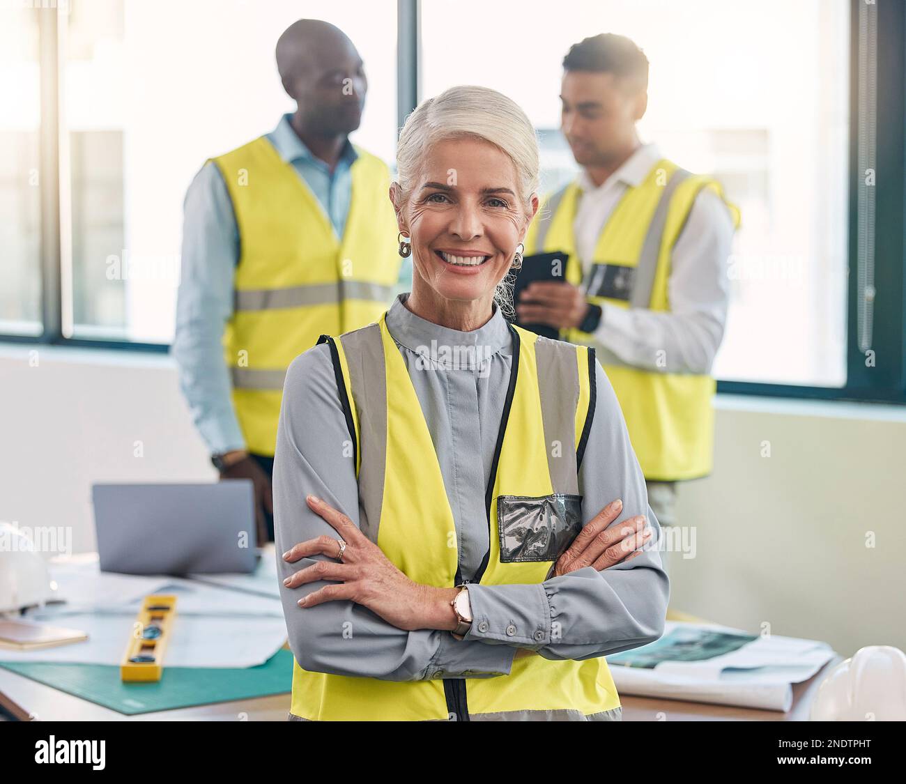 Senior woman, portrait and engineering project manager with ...