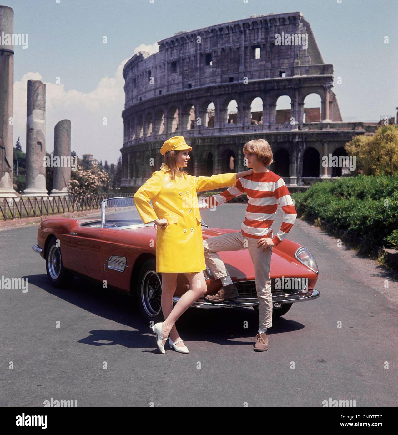 Ye-Ye fashions from Rome, Italian clothing in 1966. The Colosseum is ...