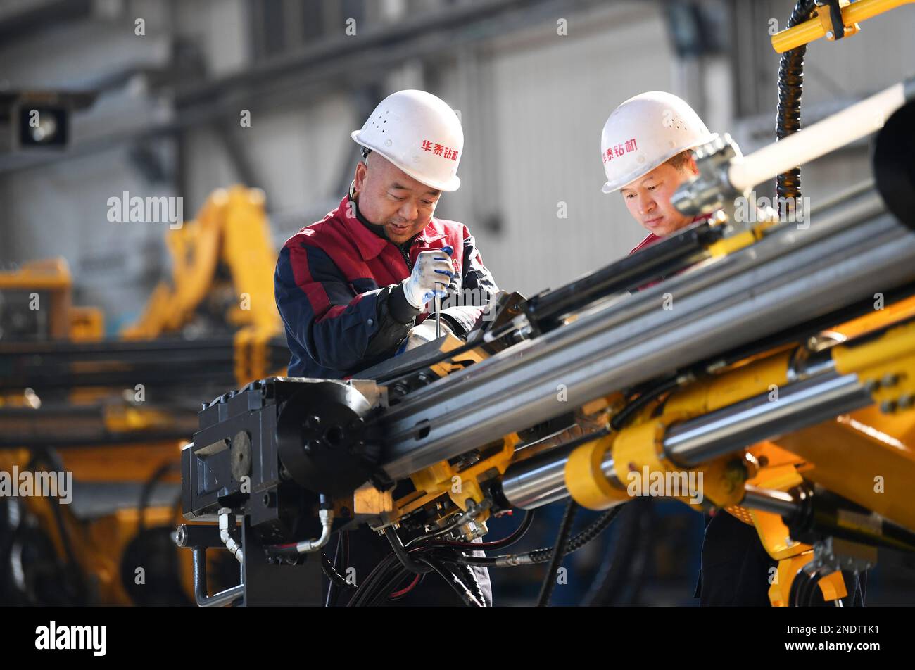 ZHANGJIAKOU, CHINA - FEBRUARY 16, 2023 - Workers of a drilling ...