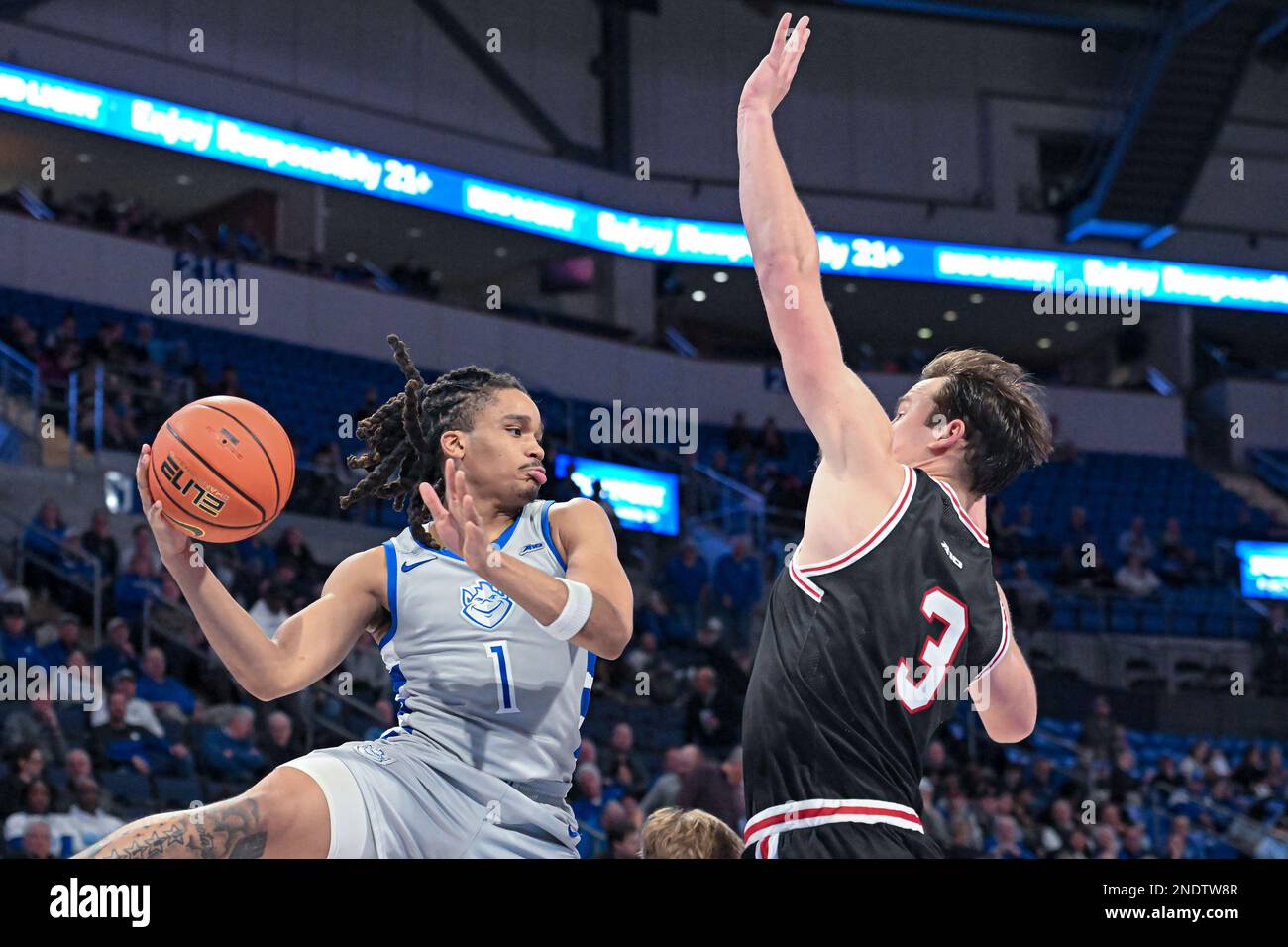 FEBRUARY 15, 2023: Saint Louis Billikens guard Yuri Collins (1) throws ...