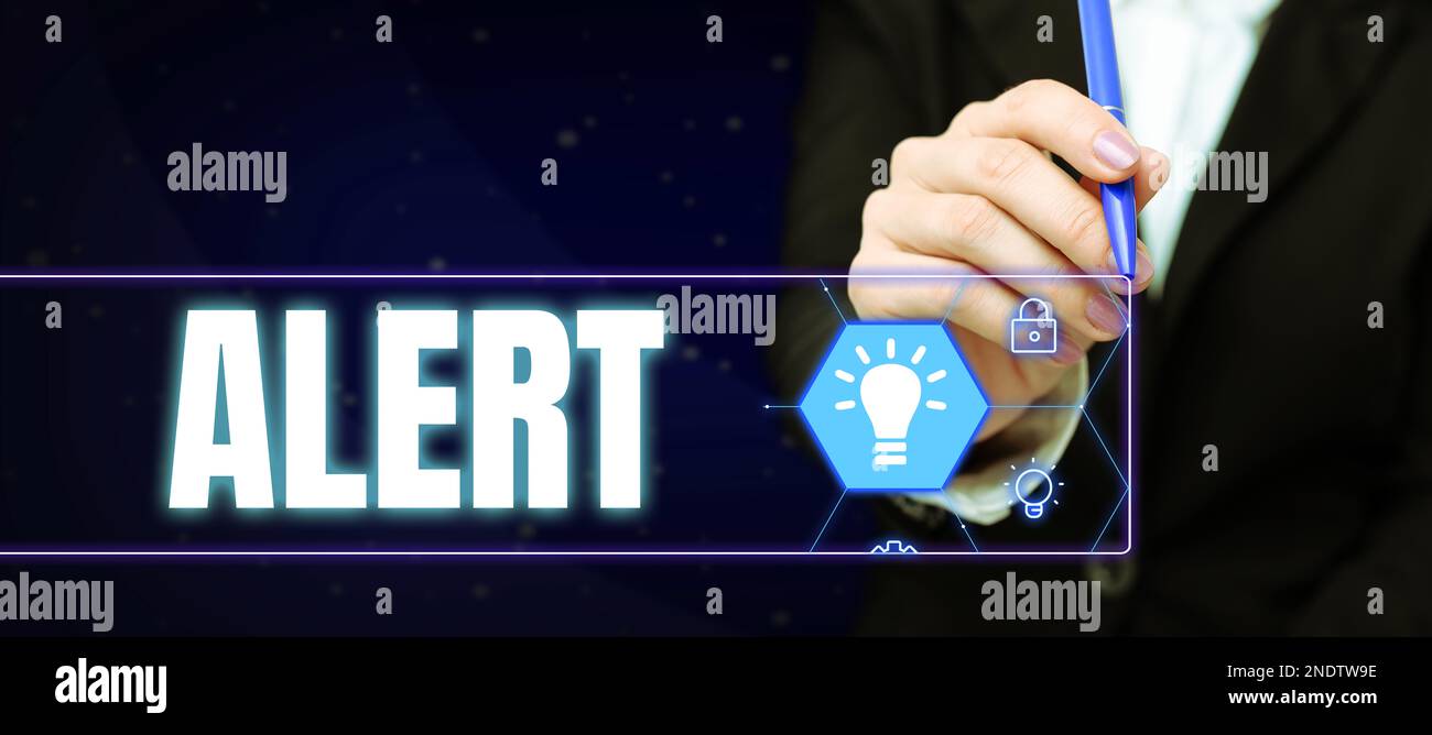 Hand writing sign Alert. Conceptual photo An announcement Signal ...