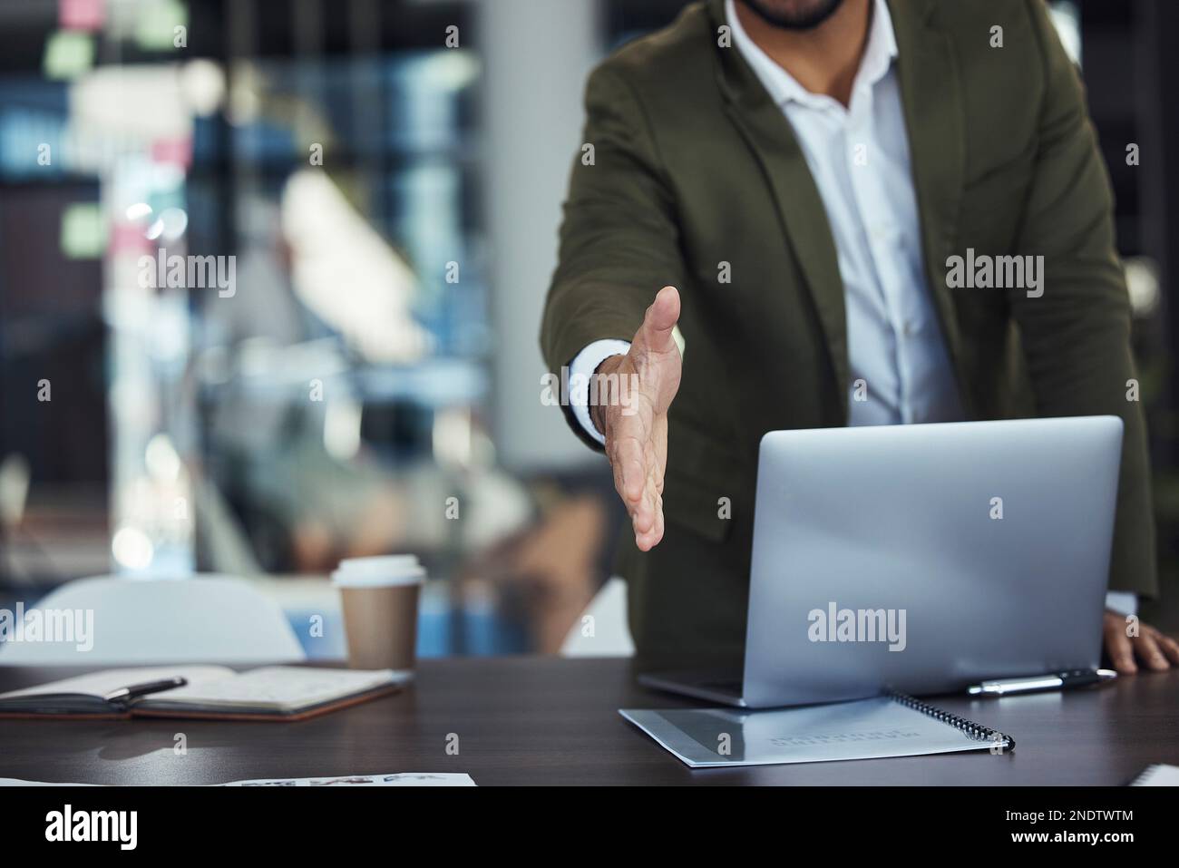 Welcome, opportunity or businessman with a handshake in a job interview ...