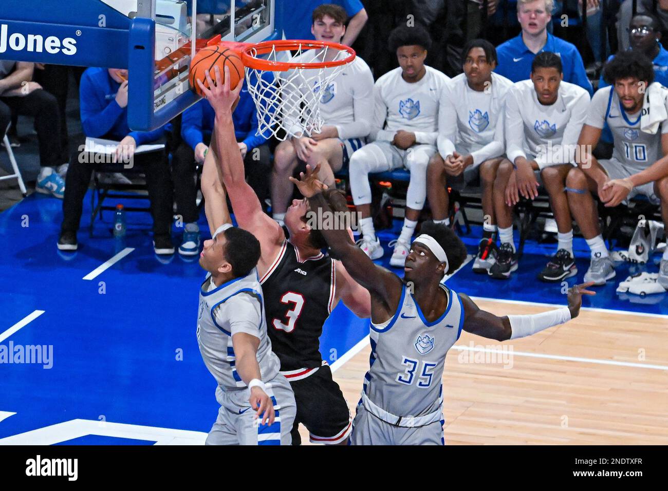 FEBRUARY 15, 2023: Davidson Wildcats forward Sam Mennenga (3) can't put ...