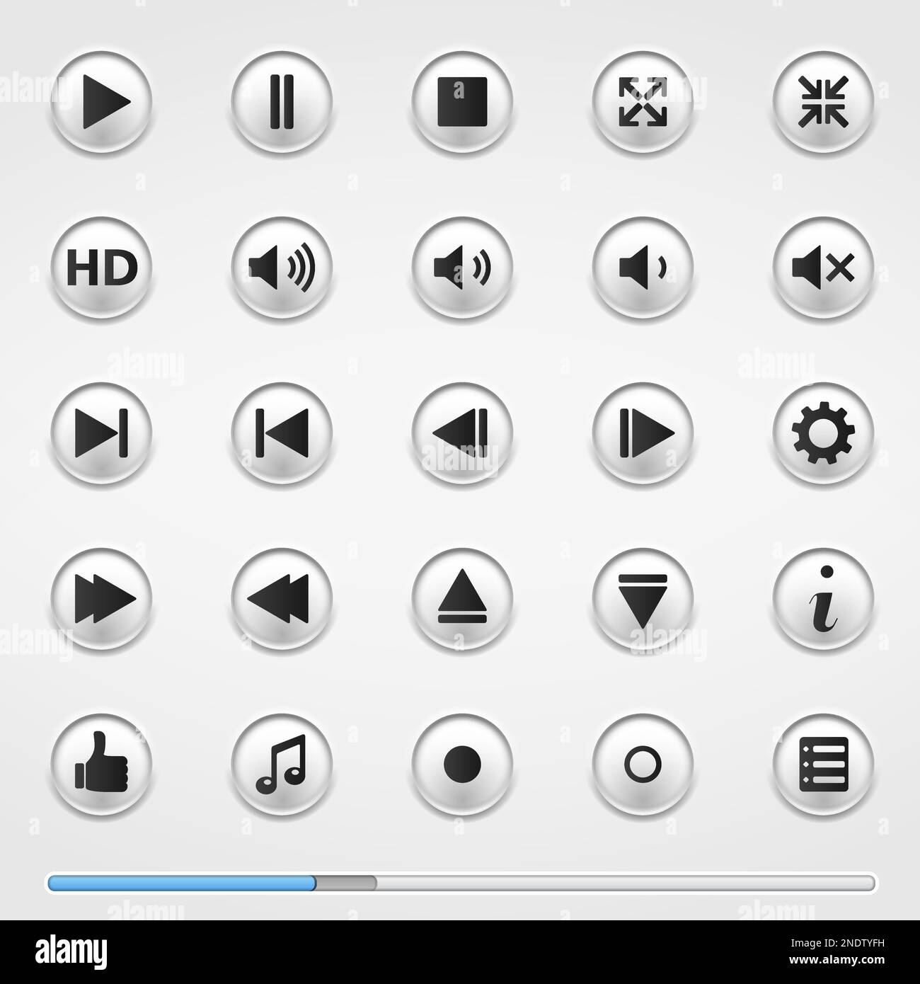 Set of buttons for media player and blue progress bar, vector eps10 ...