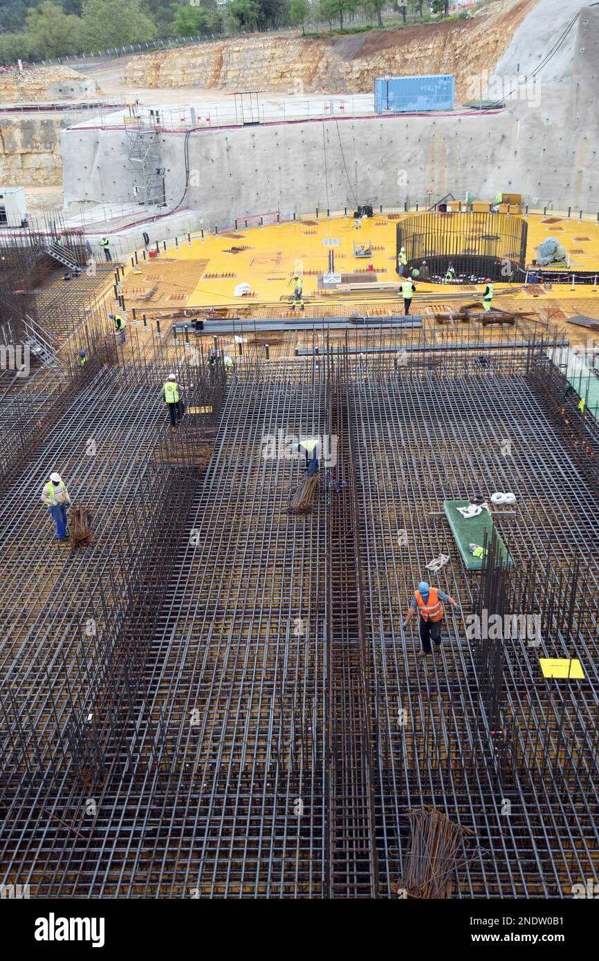 French workers are seen on the construction site of the Jules Horowitz ...