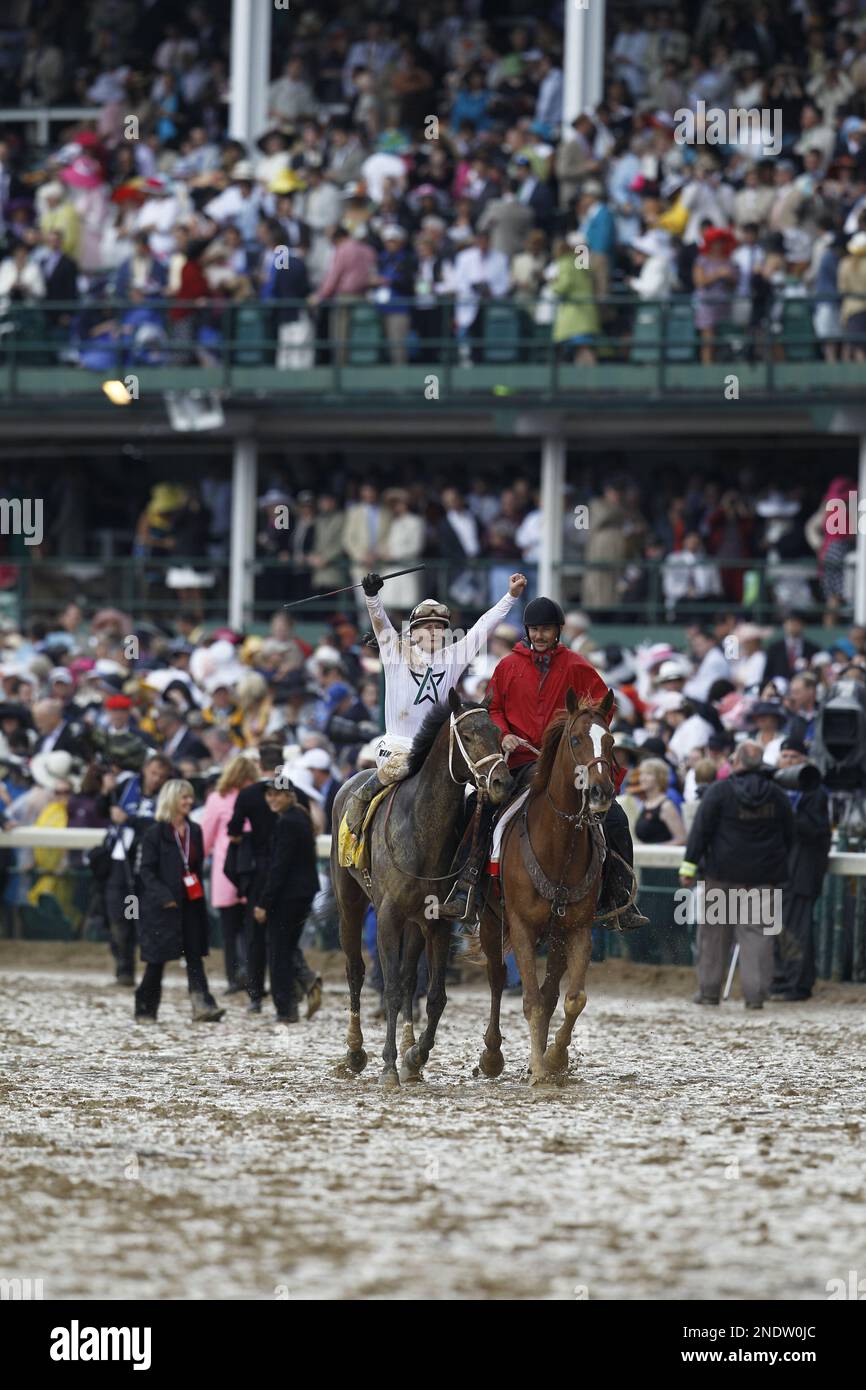 Jockey Calvin Borel on Super Saver after winning the 136th Kentucky ...