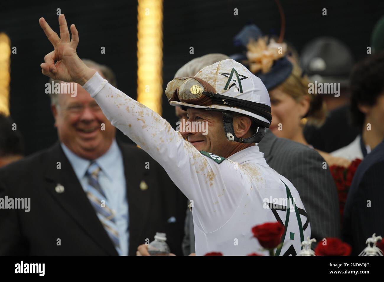 Jockey Calvin Borel on Super Saver after winning the 136th Kentucky ...