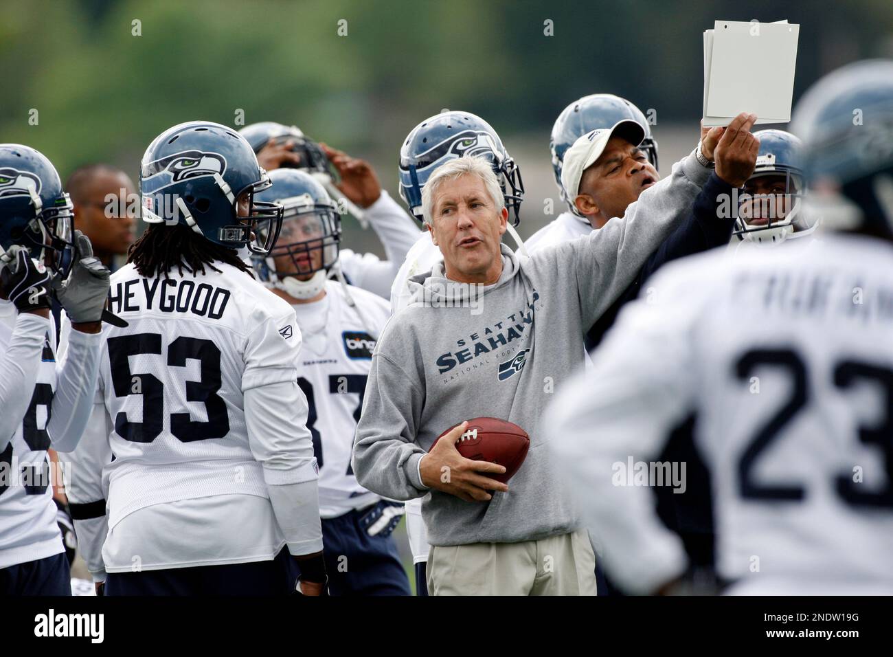 Seattle Seahawks head coach Pete Carroll takes part in an NFL football ...