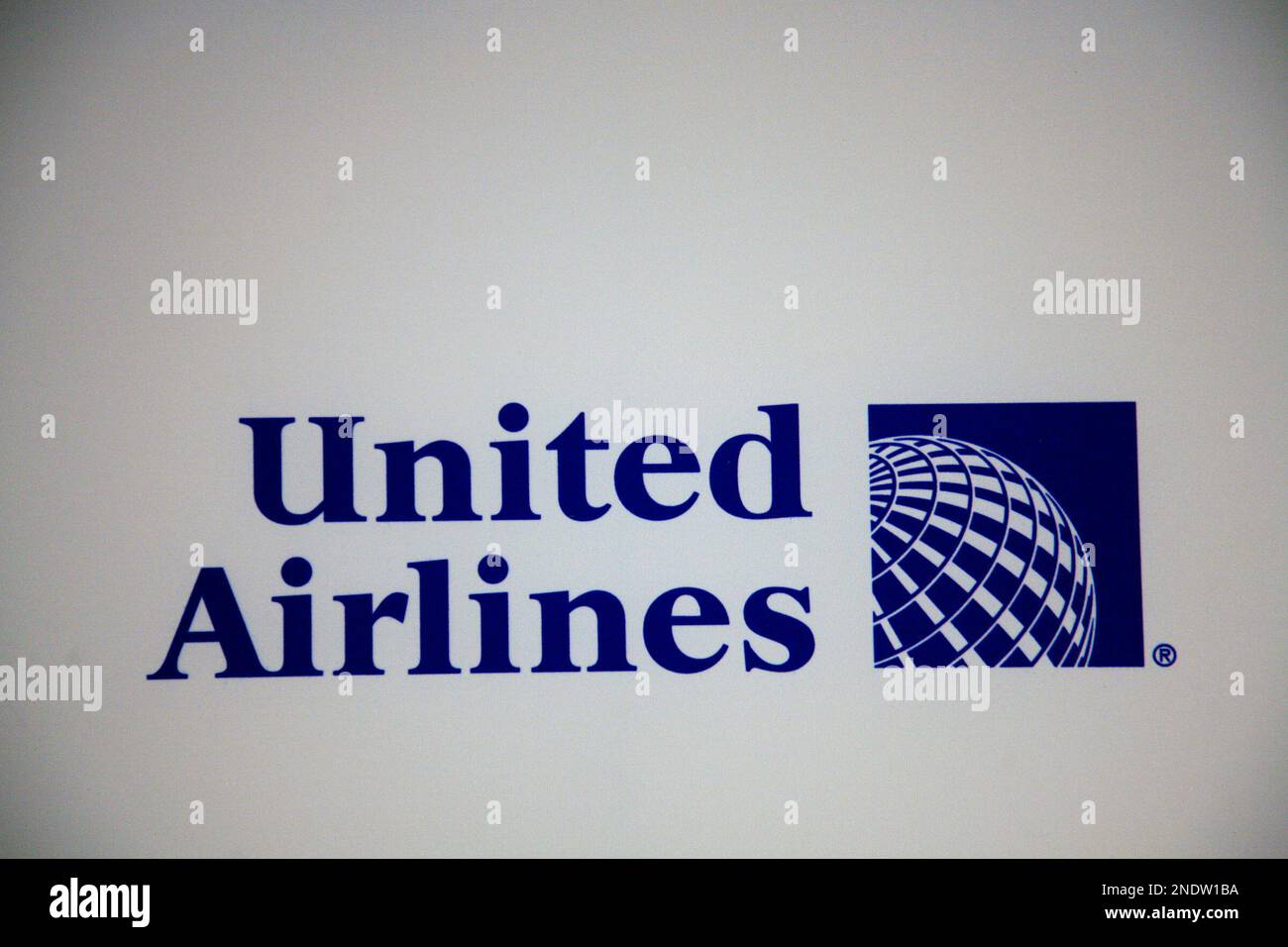 The new logo for United Airlines is shown during a news conference in ...
