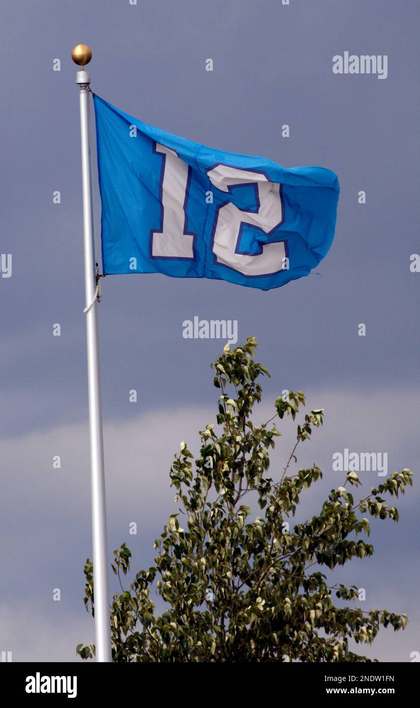 The Seattle Seahawks' 12th Man flag flies during an NFL football mini ...