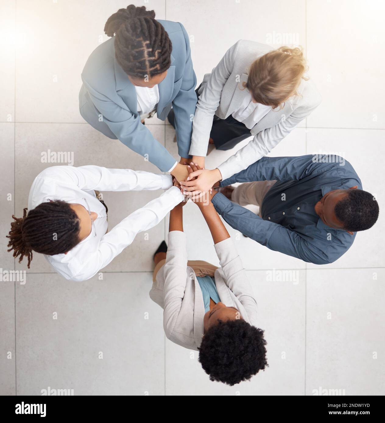Hands stack, business people and team building of company mission ...