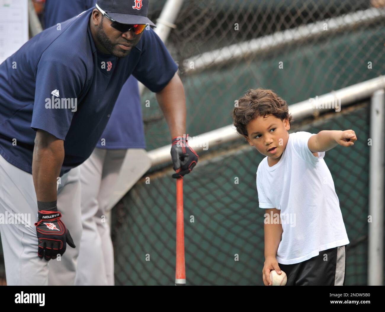 Boston Red Sox David Ortiz talks with his son, D'Angelo, during batting ...