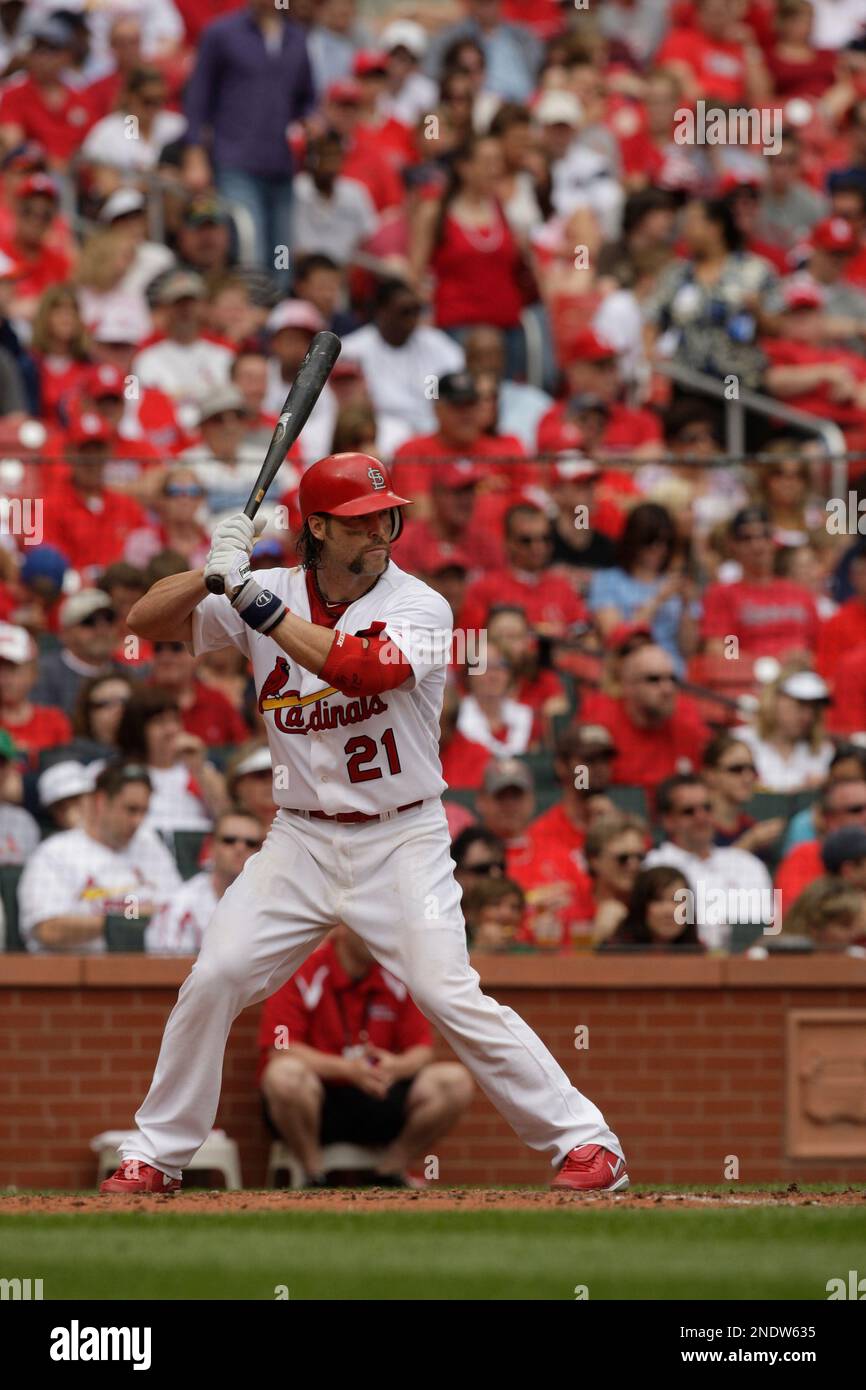 St. Louis Cardinals' Jason LaRue bats during a baseball game against ...