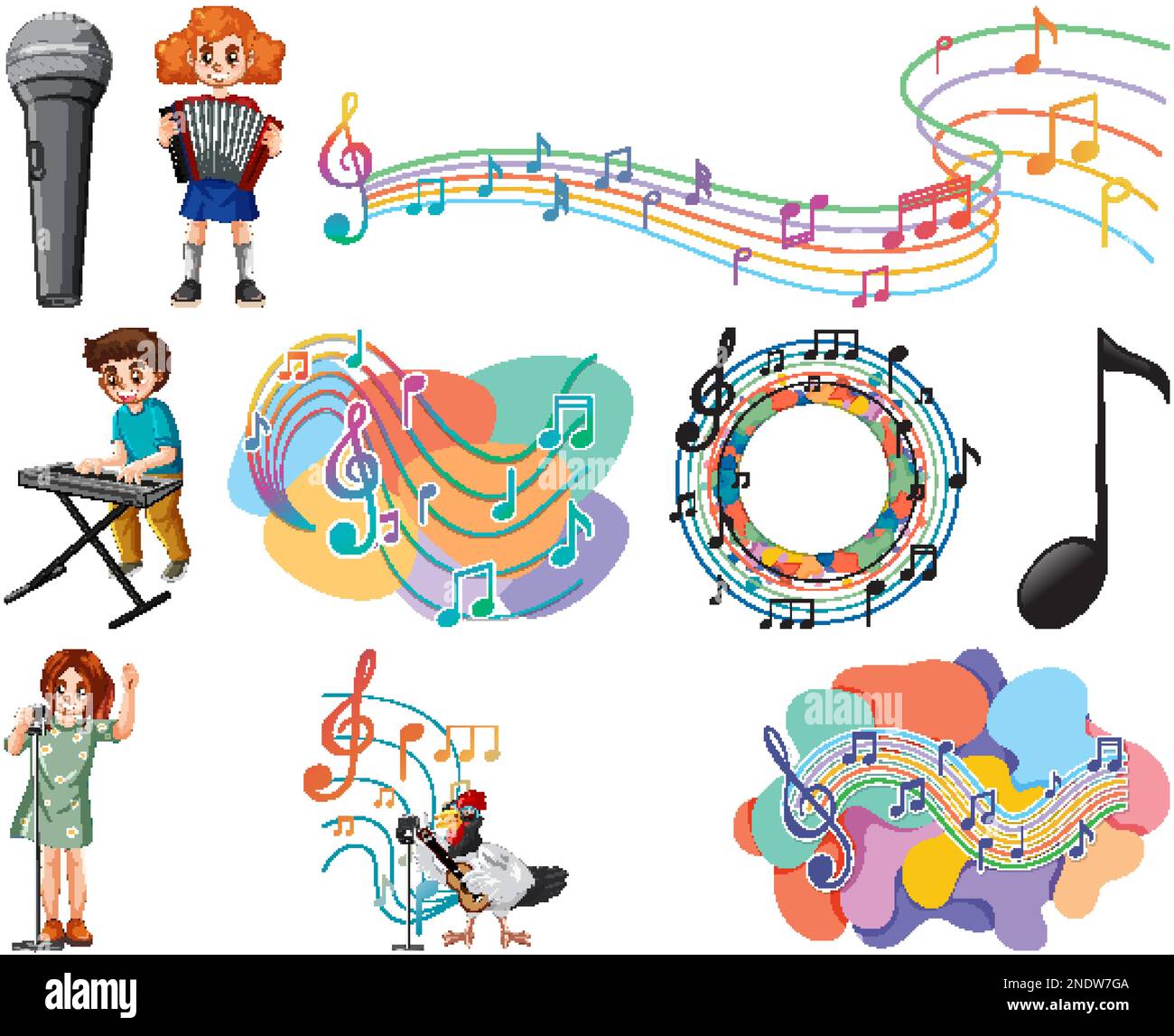 Kids musical instruments and music symbols set illustration Stock ...