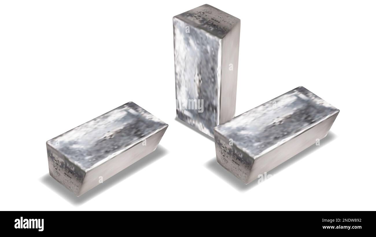 Set of three realistic silver metal bars isolated on white. Ingots of ...