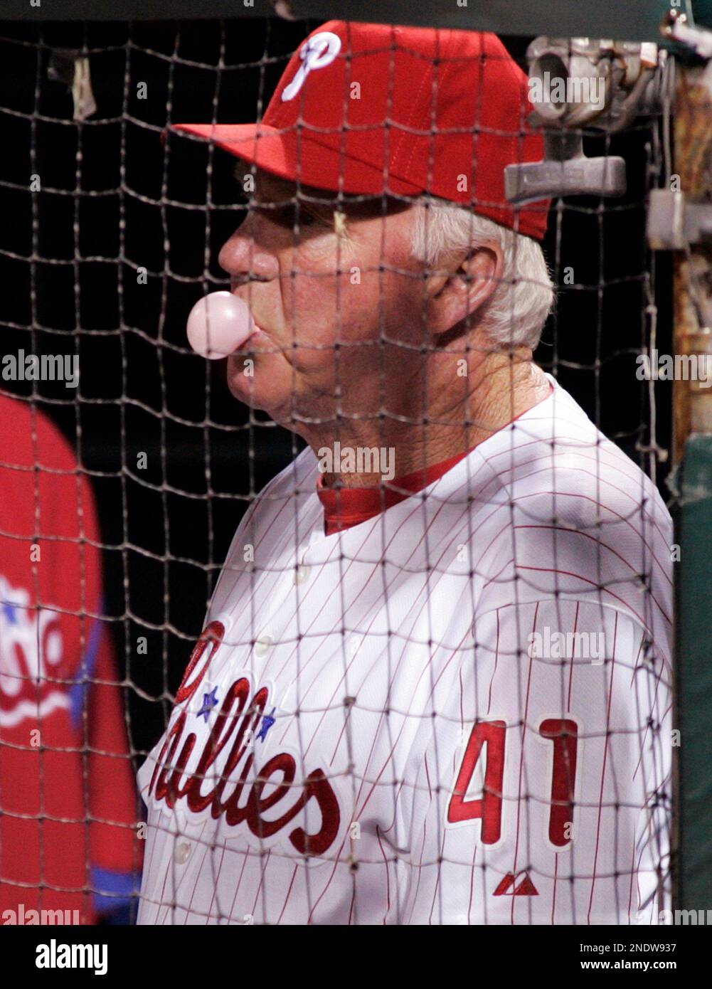 Philadelphia Phillies' manager Charlie Manuel watches the game in the ...