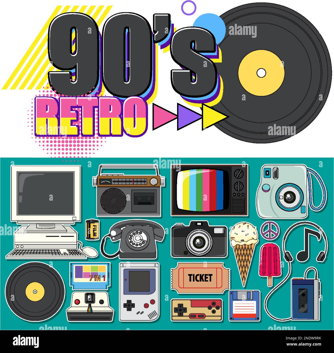 90s retro objects and elements set illustration Stock Vector Image ...