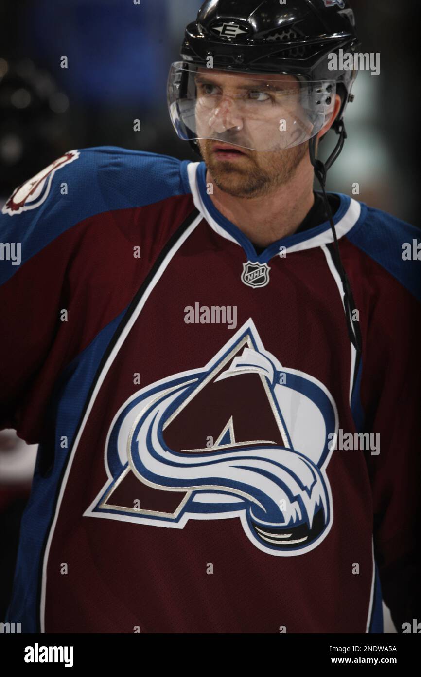 Colorado Avalanche defenseman Brett Clark warms up before facing the ...