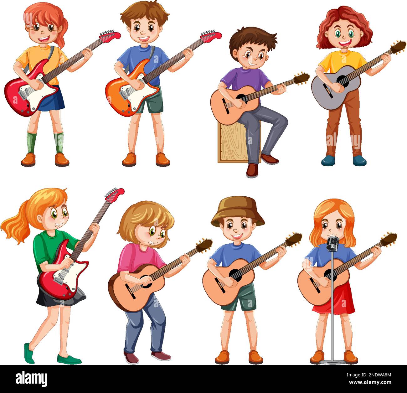 Set of kids playing different musical instrument illustration Stock ...