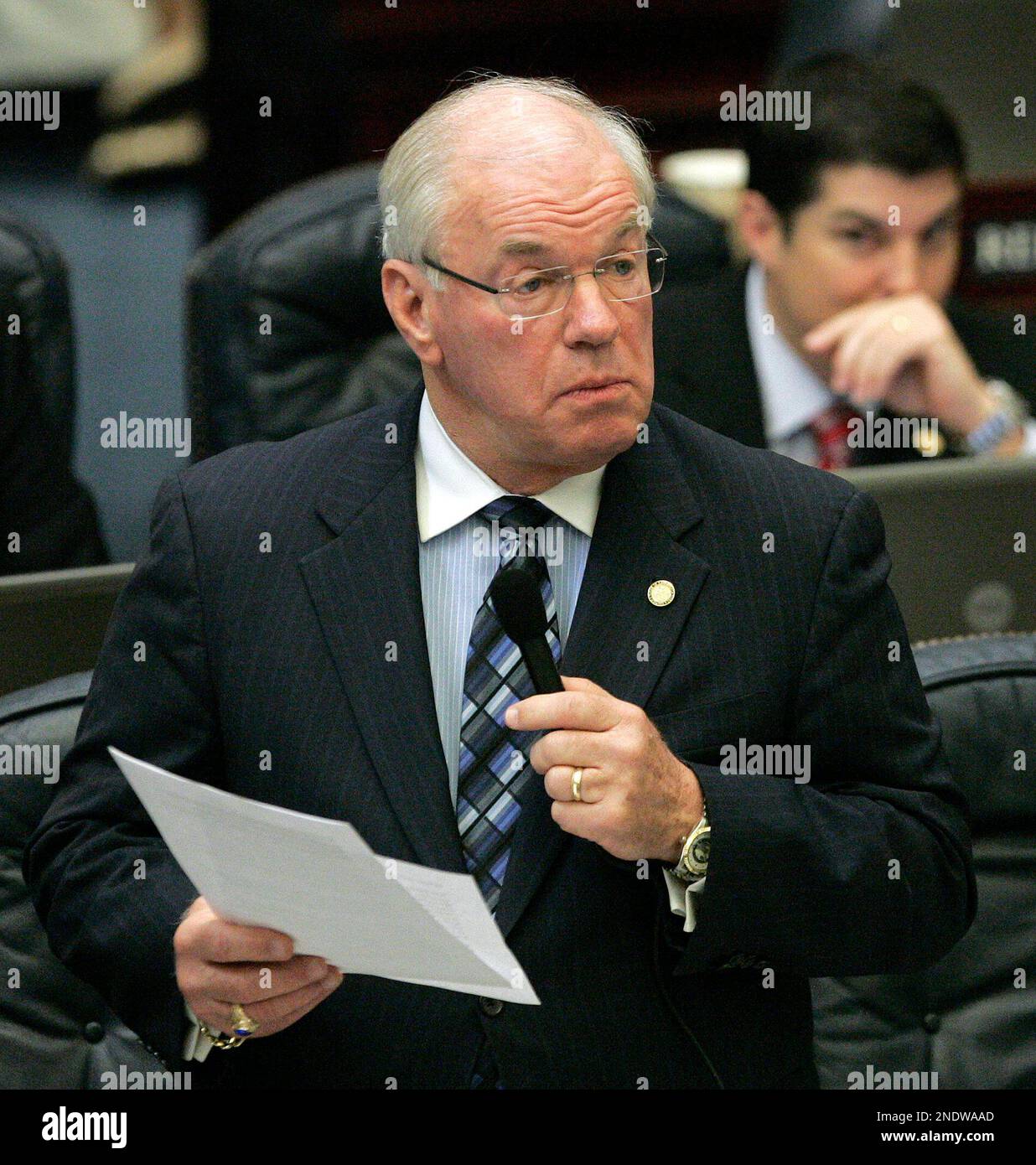 Rep. Alan Hays, R-Umatilla reacts as the speaker cut short his remarks ...