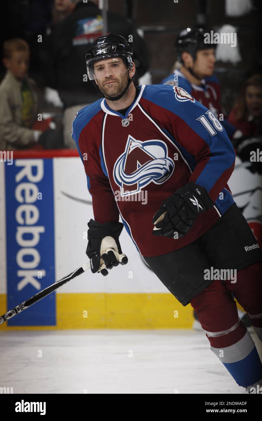 Colorado Avalanche center Stephane Yelle warms up before facing the San ...