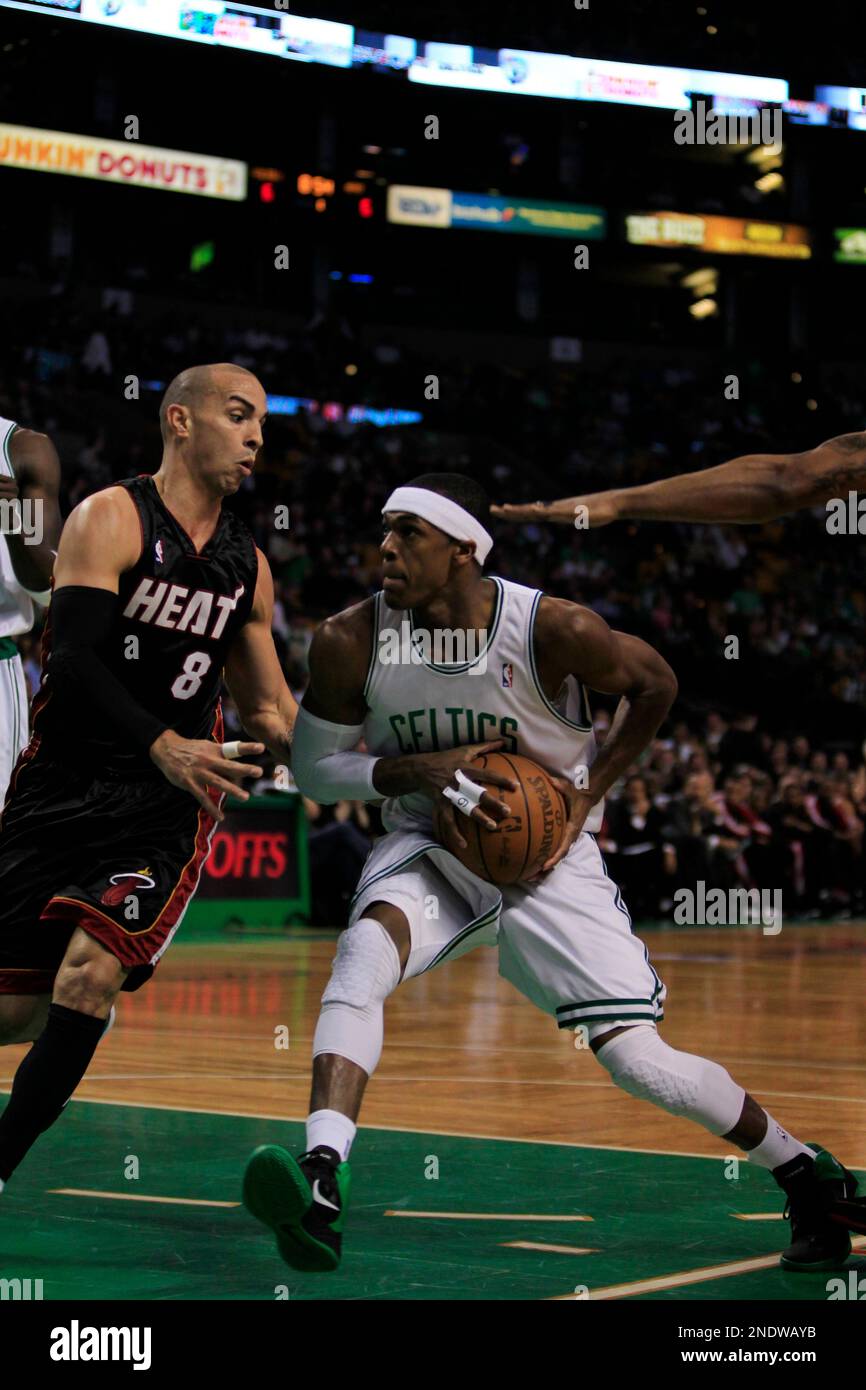 Boston Celtics guard Rajon Rondo drives against the Miami Heat during ...